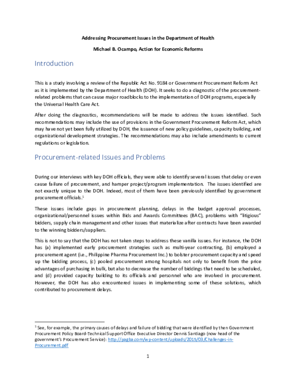 (PDF) Addressing Procurement Issues in the Department of Health