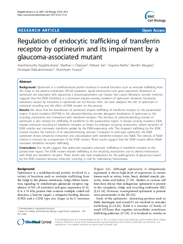 (PDF) Regulation of endocytic trafficking of transferrin receptor by ...