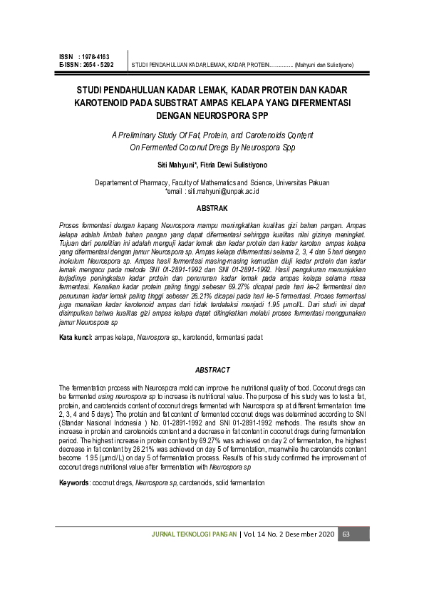 (PDF) Studi Pendahuluan Kadar Lemak, Kadar Protein Dan Kadar Karotenoid ...