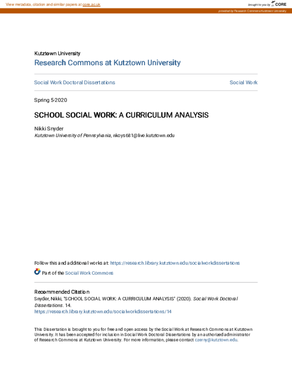 (PDF) School Social Work: A Curriculum Analysis