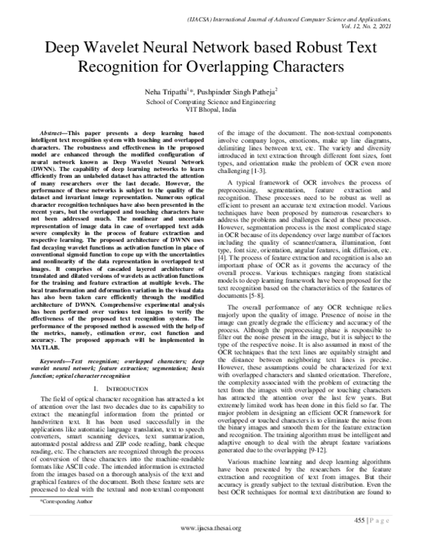 (PDF) Deep Wavelet Neural Network based Robust Text Recognition for ...
