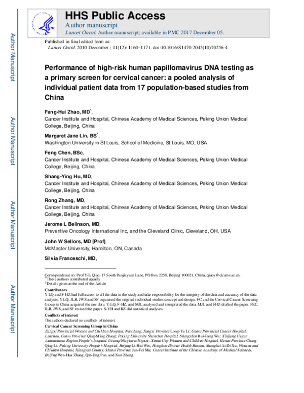 (PDF) Performance of high-risk human papillomavirus DNA testing as a ...