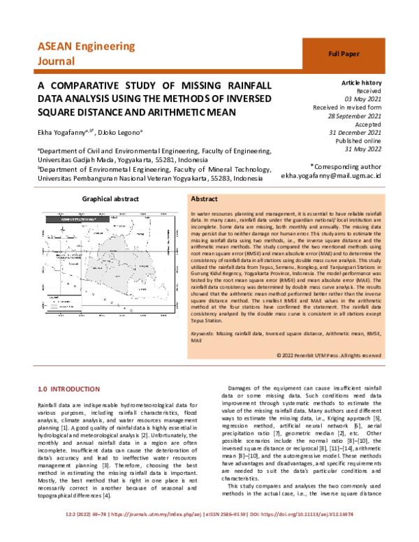 (PDF) A Comparative Study of Missing Rainfall Data Analysis Using the ...