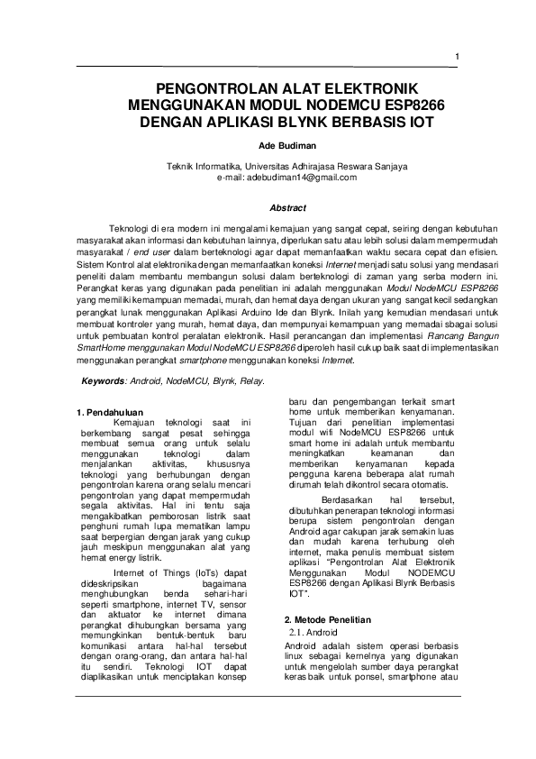 PENGONTROLAN ALAT ELEKTRONIK MENGGUNAKAN MODUL NODEMCU ESP8266 DENGAN ... PENGONTROLAN ALAT ELEKTRONIK MENGGUNAKAN MODUL NODEMCU ESP8266 DENGAN ...