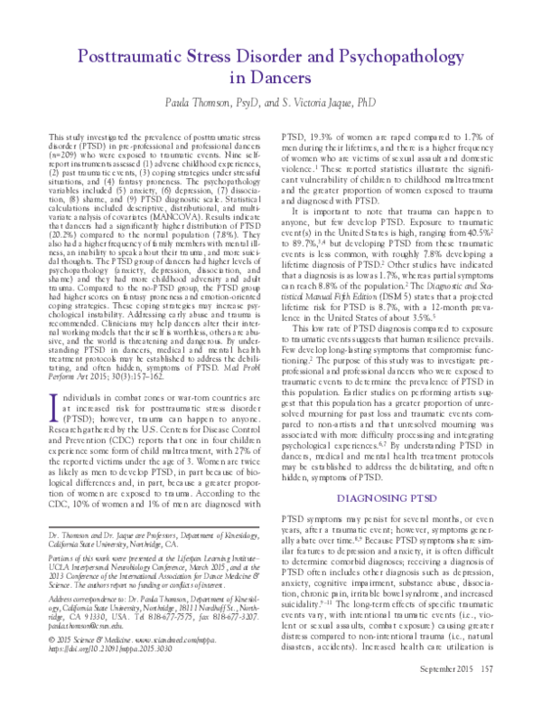 (PDF) Posttraumatic Stress Disorder and Psychopathology in Dancers
