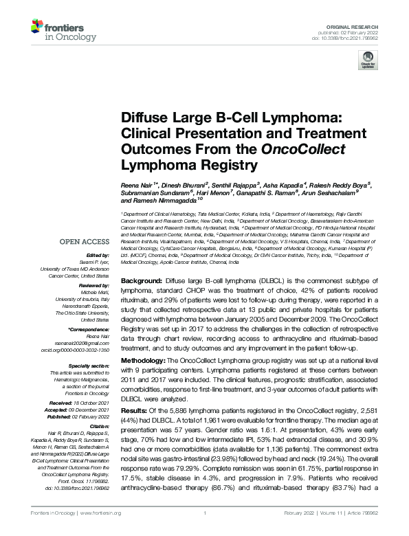 (PDF) Diffuse Large B-Cell Lymphoma: Clinical Presentation and ...