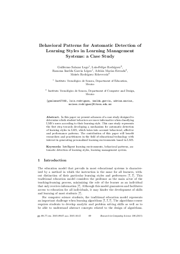 (PDF) Behavioral Patterns for Automatic Detection of Learning Styles in Learning Management ...
