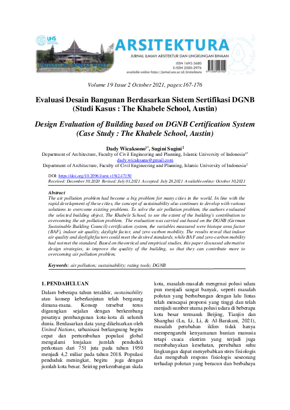 (PDF) Evaluasi Desain Bangunan Berdasarkan Sistem Sertifikasi DGNB (Studi Kasus : The Khabele ...