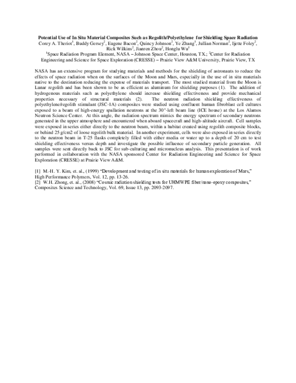 (PDF) Potential Use of In Situ Material Composites such as Regolith ...