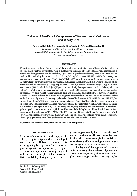 (PDF) Pollen and seed yield components of water-stressed cultivated and ...