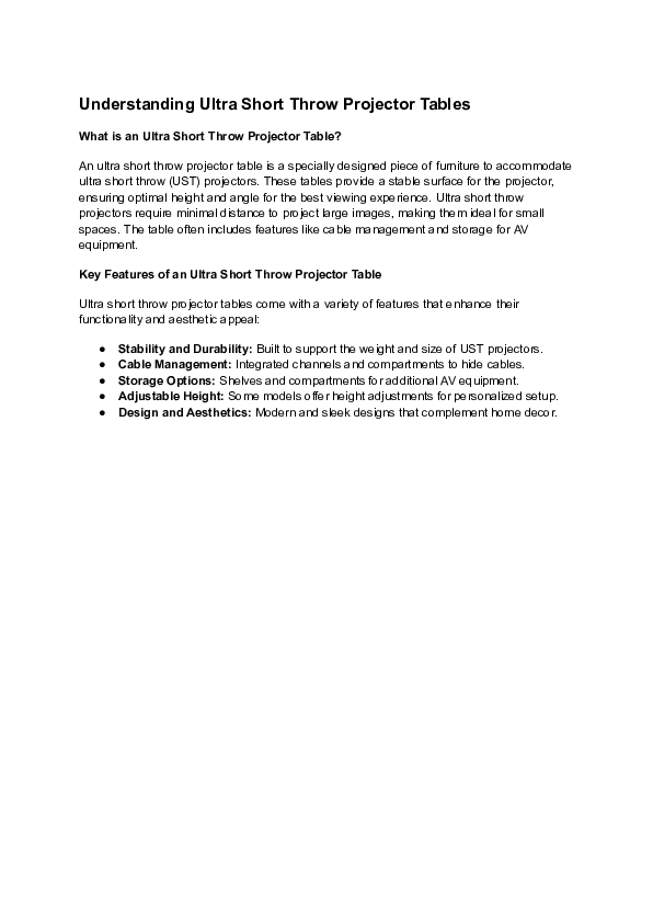 (PDF) Understanding Ultra Short Throw Projector Tables