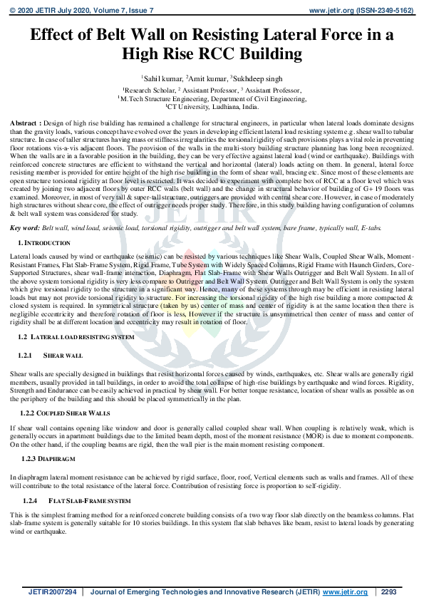 (PDF) Effect of Belt Wall on Resisting Lateral Force in a High Rise RCC ...