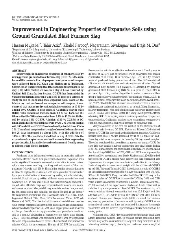 (PDF) Improvement in Engineering Properties of Expansive Soils using ...