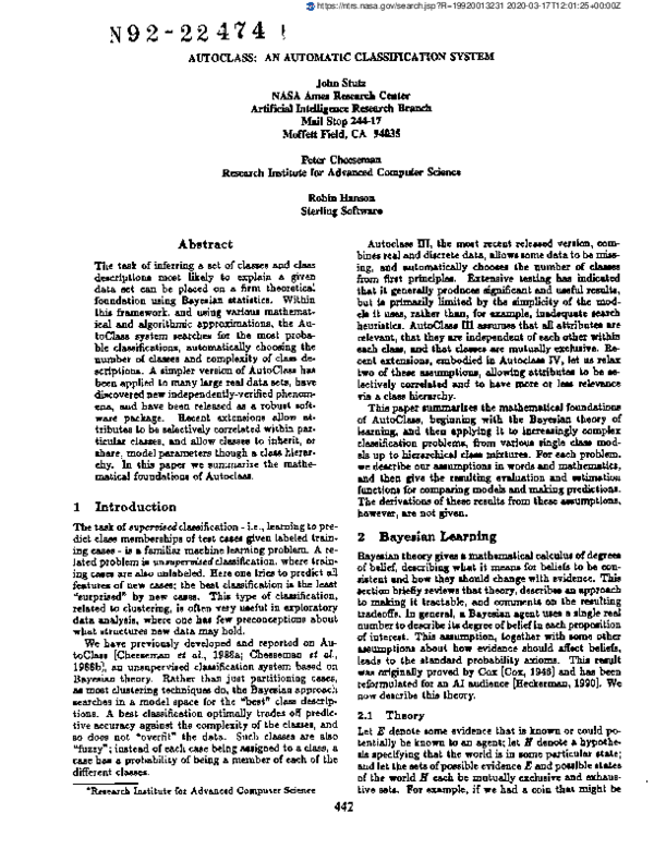 (PDF) Autoclass: An automatic classification system