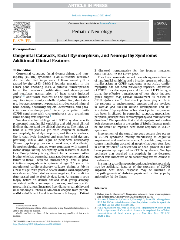 (PDF) Congenital Cataracts, Facial Dysmorphism, and Neuropathy Syndrome ...