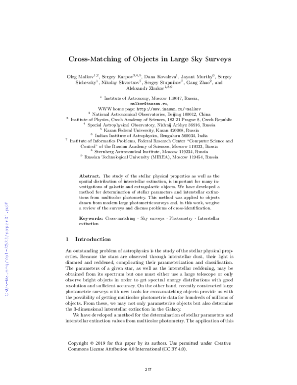 (PDF) Cross-Matching of Objects in Large Sky Surveys | Sergey Sichevsky - Academia.edu