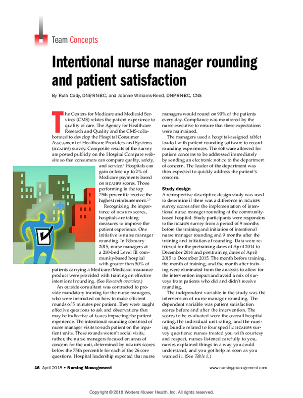 (PDF) Intentional nurse manager rounding and patient satisfaction