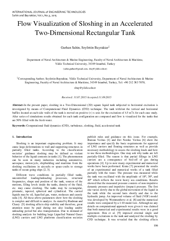 (PDF) Flow Visualization of Sloshing in an Accelerated Two-Dimensional Rectangular Tank