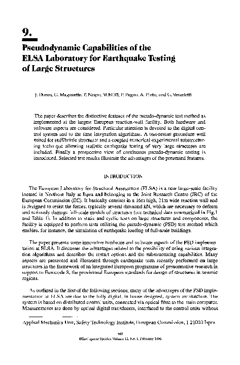 (PDF) Pseudodynamic Capabilities of the ELSA Laboratory for Earthquake ...