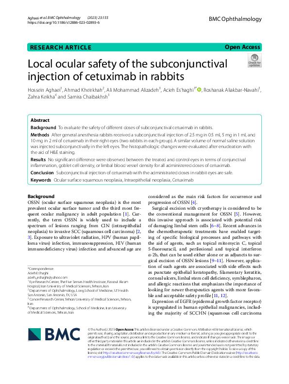 Pdf Local Ocular Safety Of The Subconjunctival Injection Of Cetuximab In Rabbits