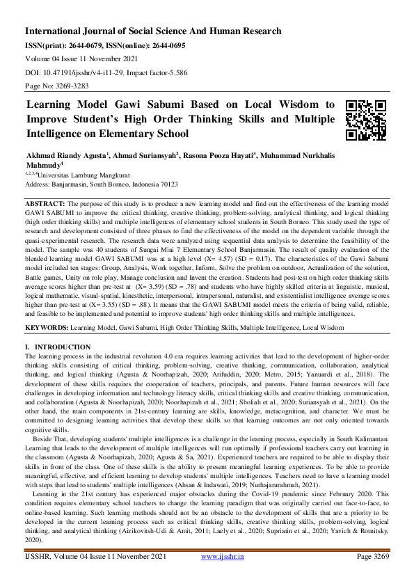 (PDF) Learning Model Gawi Sabumi Based on Local Wisdom to Improve Student’s High Order Thinking ...