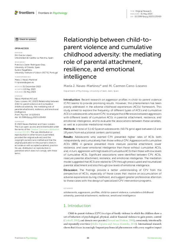 (PDF) Relationship between child-to-parent violence and cumulative childhood adversity: the ...