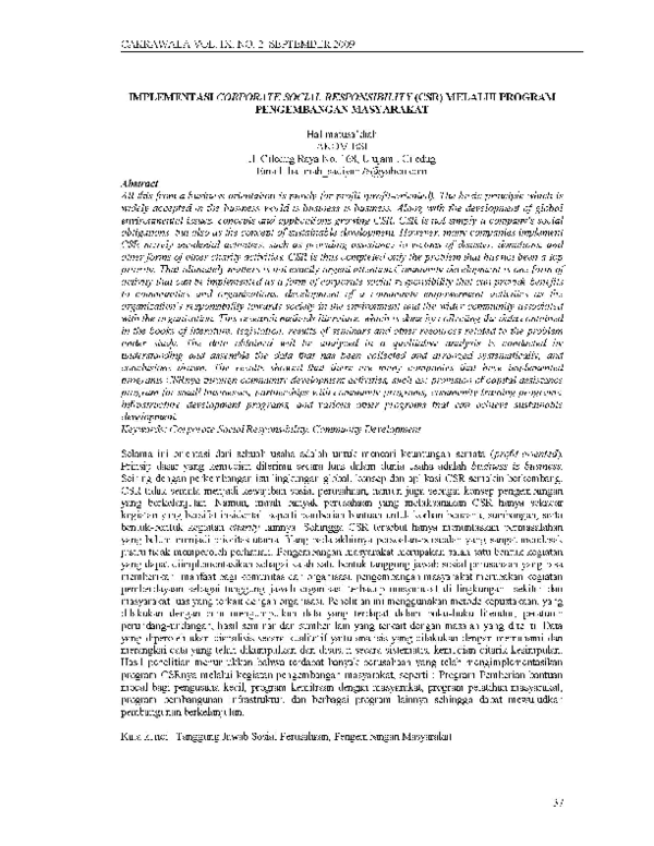 (PDF) Implementasi Corporate Social Responsibility (CSR) Melalui Program Pengembangan Masyarakat