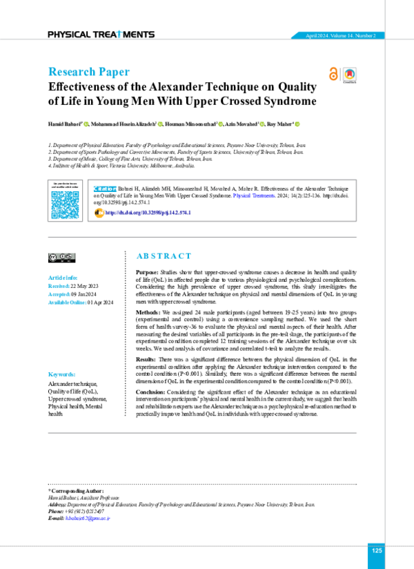 (PDF) Effectiveness of the Alexander Technique on Quality of Life in ...