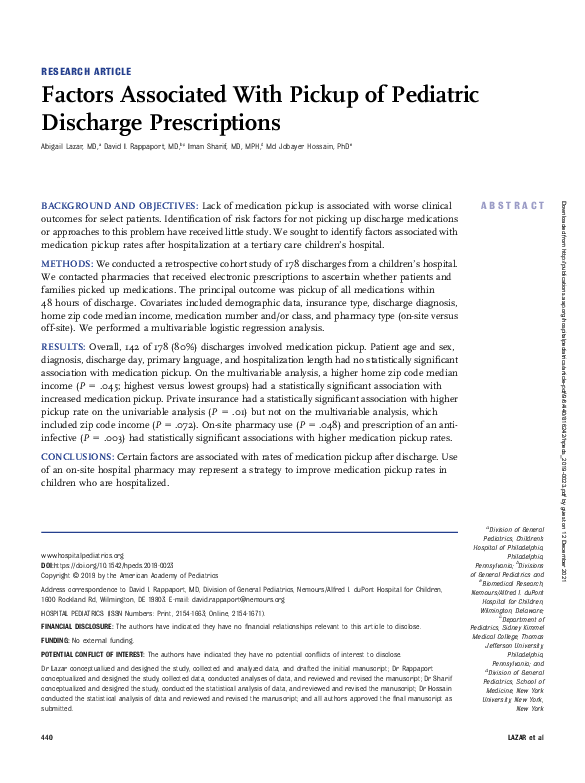 (PDF) Influences on Pediatric Discharge Prescription Pickup