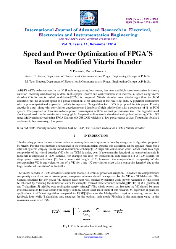 (PDF) Speed and Power Optimization of FPGASBased on Modified Viterbi Decoder