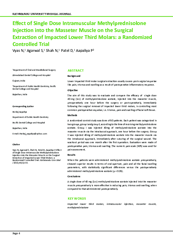 (PDF) Effect of Single Dose Intramuscular Methylprednisolone Injection ...