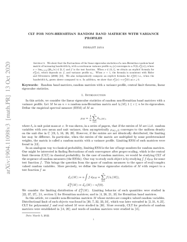 (PDF) CLT for Non-Hermitian Random Band Matrices with Variance Profiles