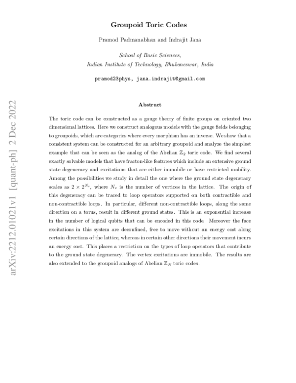 (PDF) Groupoid Toric Codes | Indrajit Jana - Academia.edu