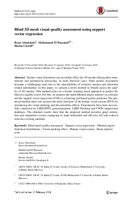 (PDF) Blind 3D mesh visual quality assessment using support vector regression