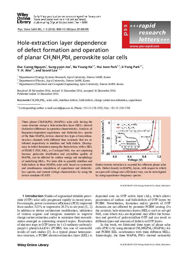 (PDF) Hole-extraction layer dependence of defect formation and ...