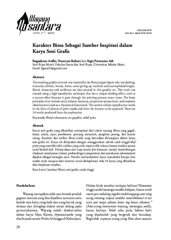 (PDF) Karakter Bima Sebagai Sumber Inspirasi dalam Karya Seni Grafis