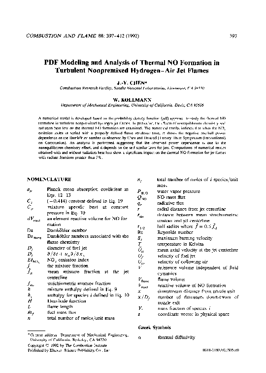 (PDF) PDF modeling and analysis of thermal NO formation in turbulent nonpremixed hydrogen-air ...