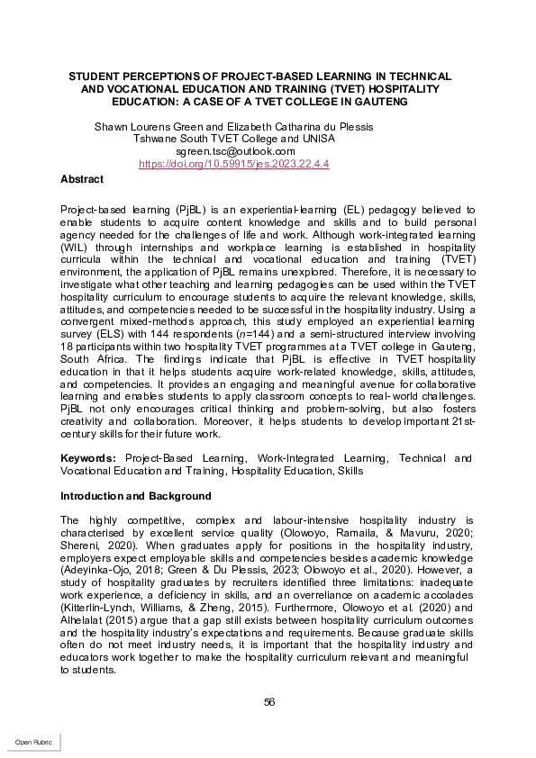 (PDF) Student Perceptions of Project-Based Learning in Technical and ...