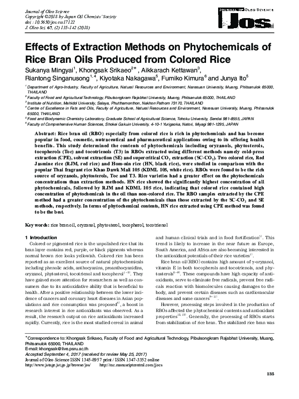 (PDF) Effects of Extraction Methods on Phytochemicals of Rice Bran Oils ...