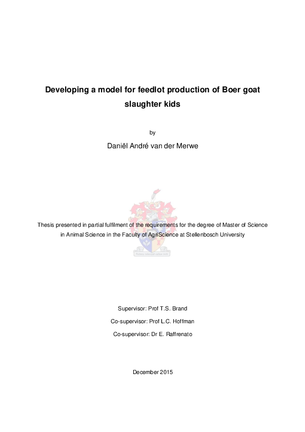 (PDF) Developing a model for feedlot production of Boer goat slaughter kids