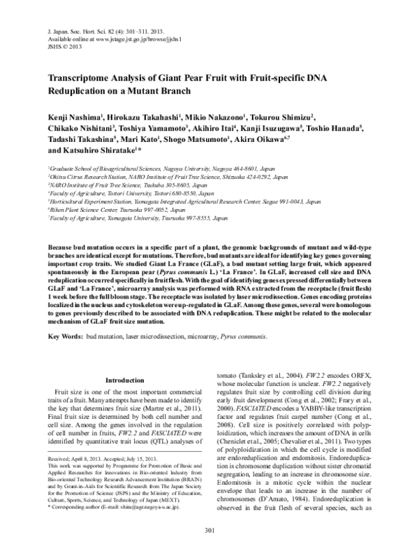 (PDF) Transcriptome Analysis of Giant Pear Fruit with Fruit-specific ...