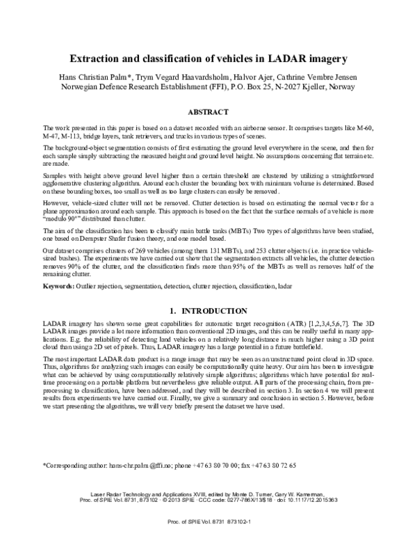 (PDF) Extraction and classification of vehicles in LADAR imagery