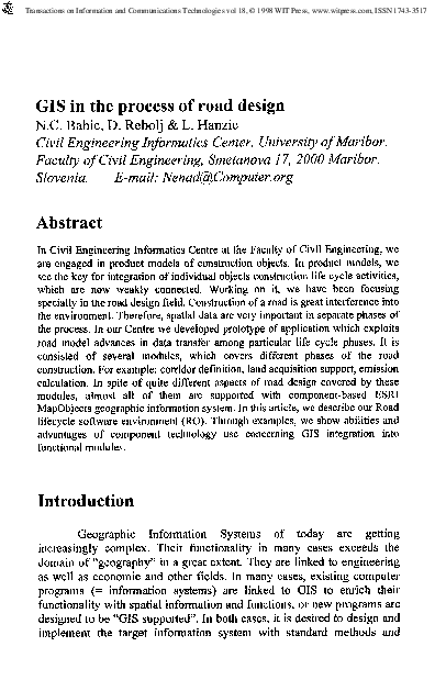 (PDF) GIS In The Process Of Road Design