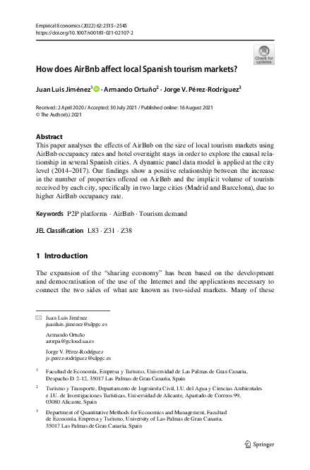 (PDF) How does AirBnb affect local Spanish tourism markets?