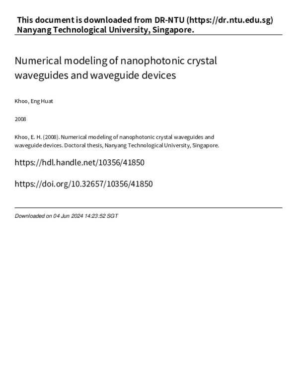 (PDF) Numerical modeling of nanophotonic crystal waveguides and waveguide devices