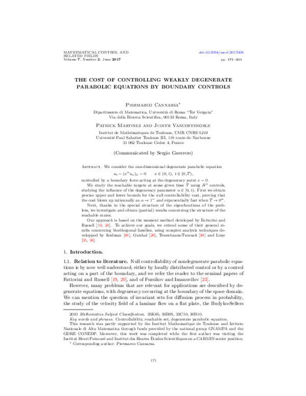 Pdf The Cost Of Controlling Weakly Degenerate Parabolic Equations By