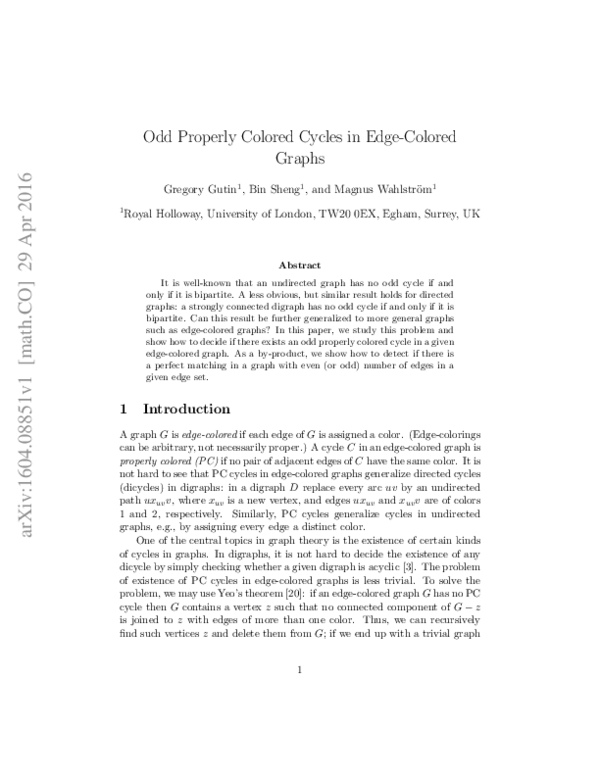 (PDF) Odd properly colored cycles in edge-colored graphs