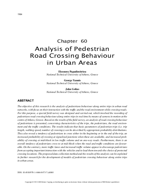 (PDF) Analysis of Pedestrian Road Crossing Behaviour in Urban Areas