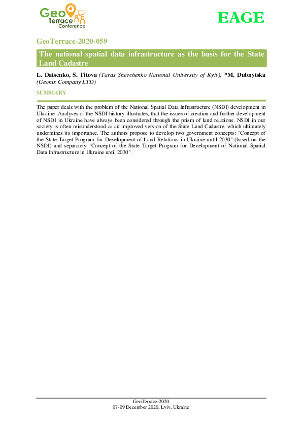 Pdf The National Spatial Data Infrastructure As The Basis For The State Land Cadastre