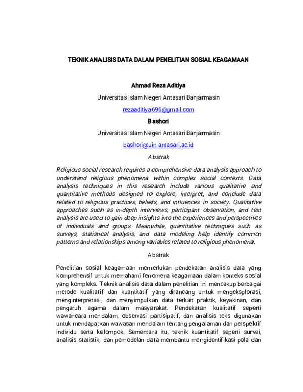 (PDF) Teknik analisis data dalam penelitian (PDF) Teknik analisis data dalam penelitian
